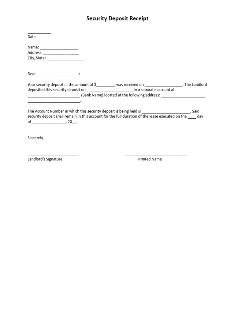 Security Deposit Receipt | PDF | Business | Law