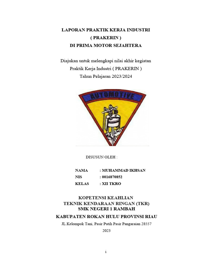 Contoh Laporan Prakerin TKR Sistem Garda | PDF | Bisnis | Seni