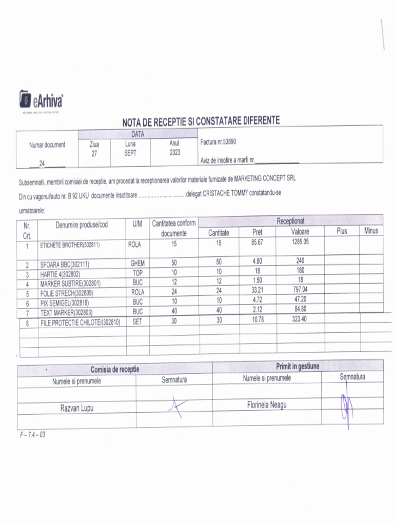 Nota de Receptie Si Constatare Diferente | PDF
