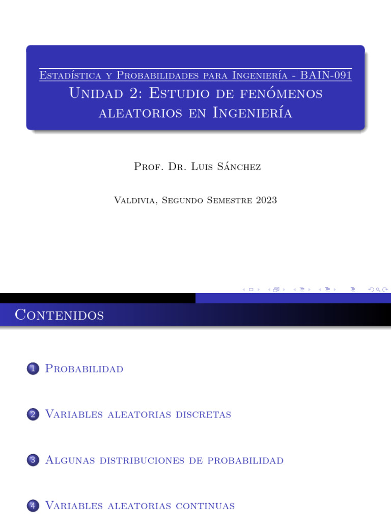 Unidad 2: Estudio de Fen Omenos Aleatorios en Ingenier Ia: Estad Istica y Probabilidades para ...