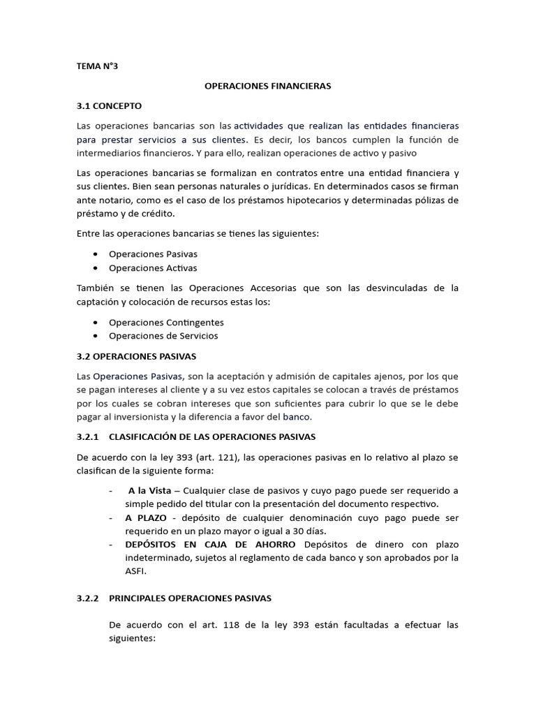 Tema #3 Operaciones Financieras | PDF | Bancos | Interés