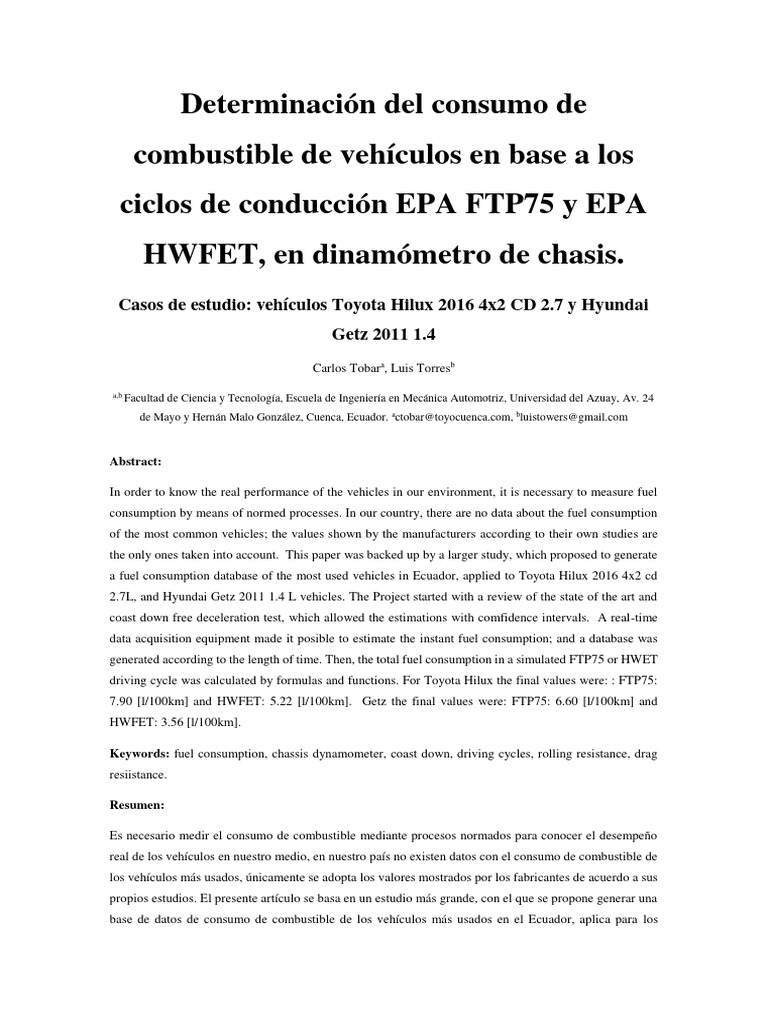 Determinación Del Consumo de Combustible de Vehículos en Base A Los ...