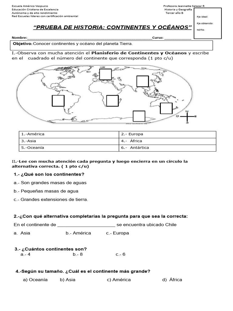 Prueba Los Oceanos Terceros | PDF | Océanos | Continente