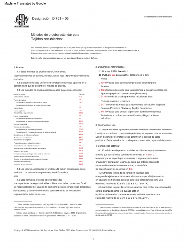 ASTM D 751 - 06 Métodos de Ensayo Normalizados para Tejidos Recubiertos ...