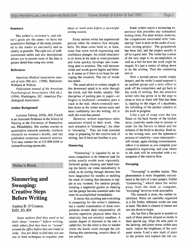 ZERAH LUNA - Simmering and Swooping Creative Steps Before Writing | PDF | Comma | Editing