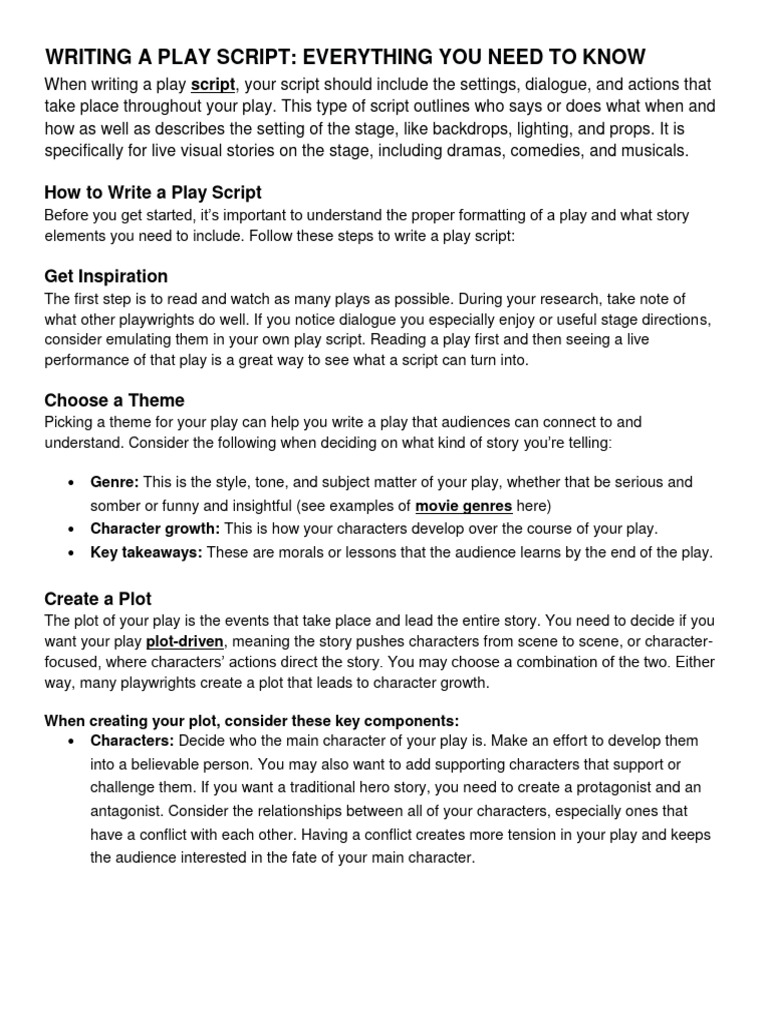 Writing A Play Script | PDF | Play (Theatre) | Plot (Narrative)