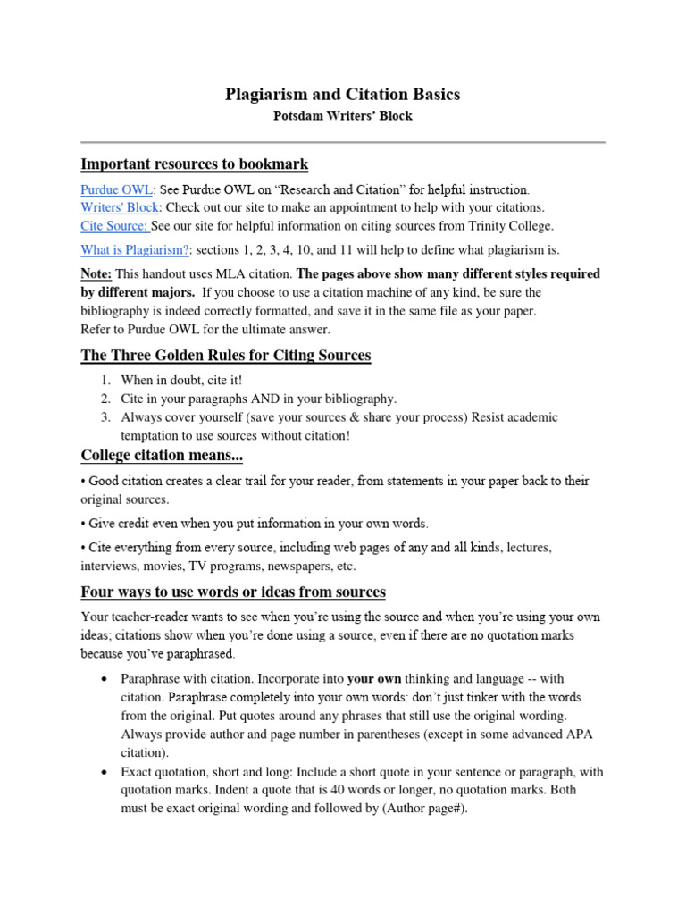 Plagiarism-and-Citation-basics | PDF | Citation | Quotation Mark