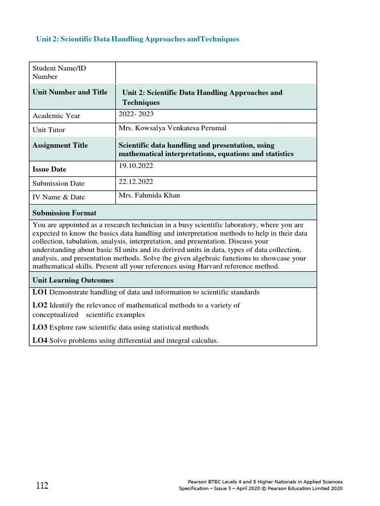 Unit 2 - Scientific Data Handiling AB 2022 - 23 | PDF | Statistics ...