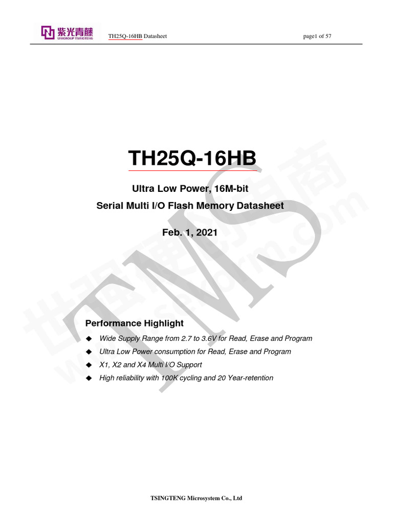 TH25Q-16HB Ultra Low Power 16m-Bit Serial Multi I - O Flash Me | PDF | Computer Architecture ...