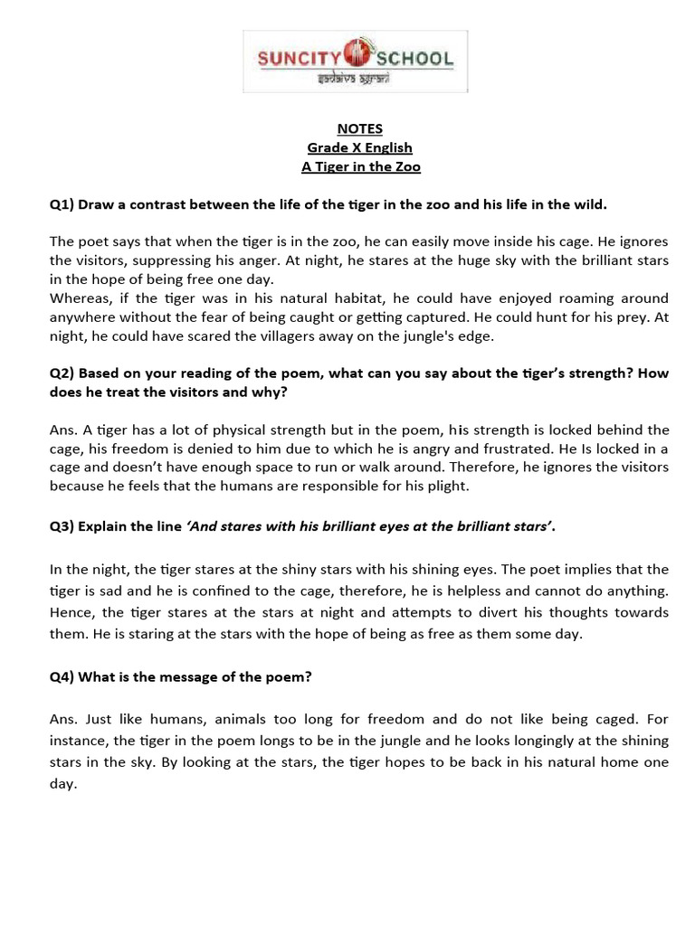 A Tiger in The Zoo Notes | PDF