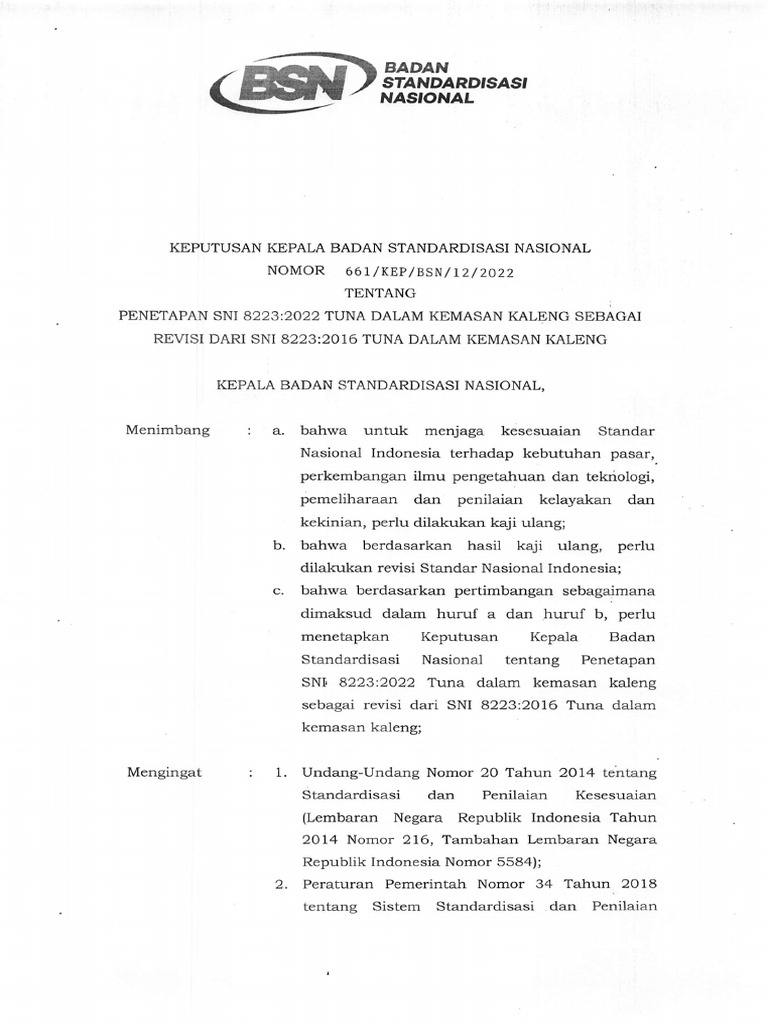 Revisi SNI 8223:2022 Tuna Kaleng | PDF | Griya & Taman | Teknologi & Rekayasa