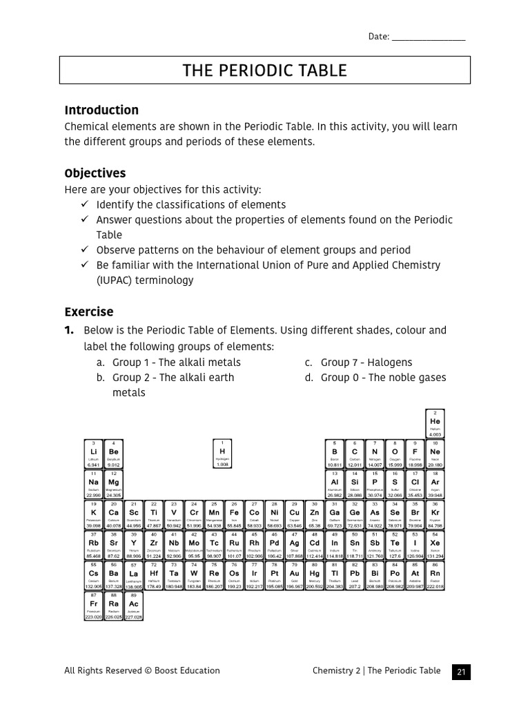 Y8 Science THE PERIODIC TABLE | PDF | Chemical Elements | Periodic Table