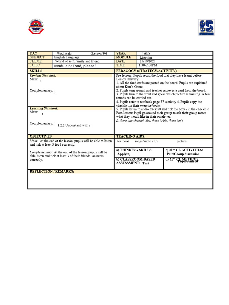 Module 6: Food, Please!: Skills Pedagogy (Strategy/Activity) | PDF ...