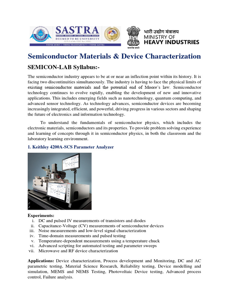 SEMICON-LAB Syllabus | PDF | Semiconductors | Electrical Resistivity And Conductivity