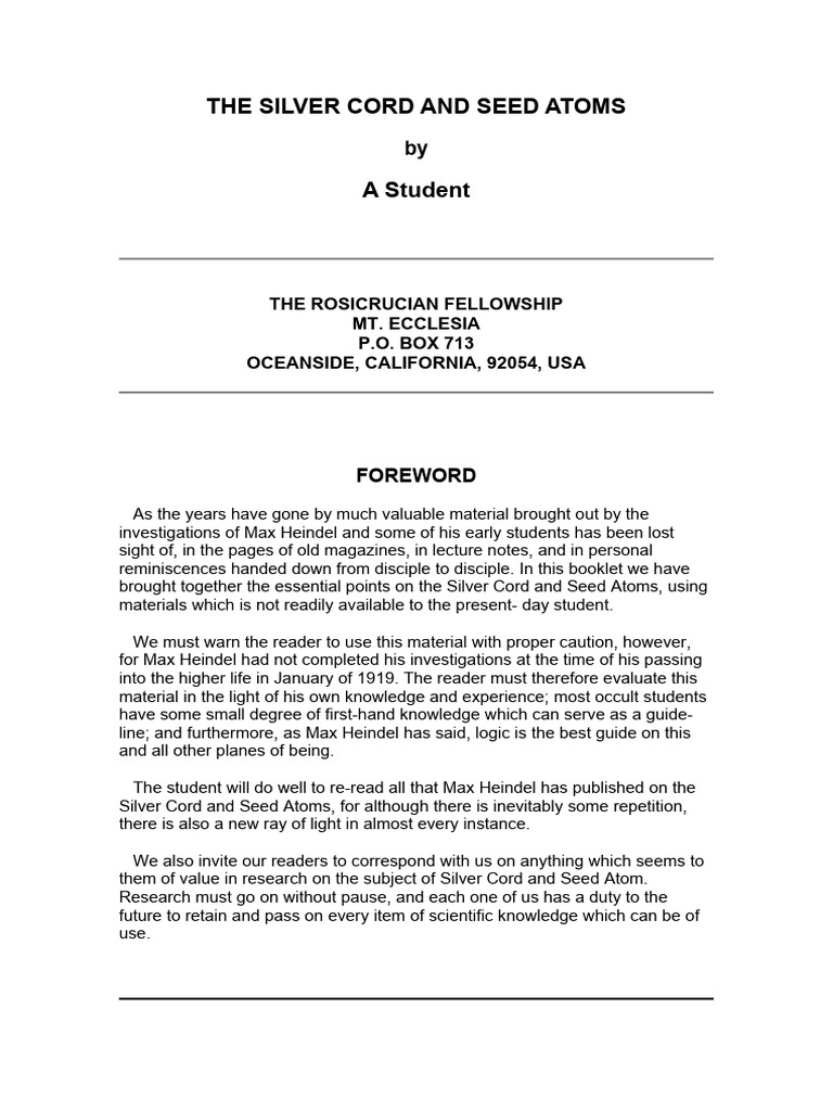 A Student - The Silver Cord and Seed Atoms | PDF | Plane (Esotericism ...