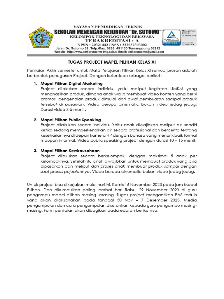 Tugas Project Mapel Pilihan Kelas Xi | PDF | Karier & Perkembangan
