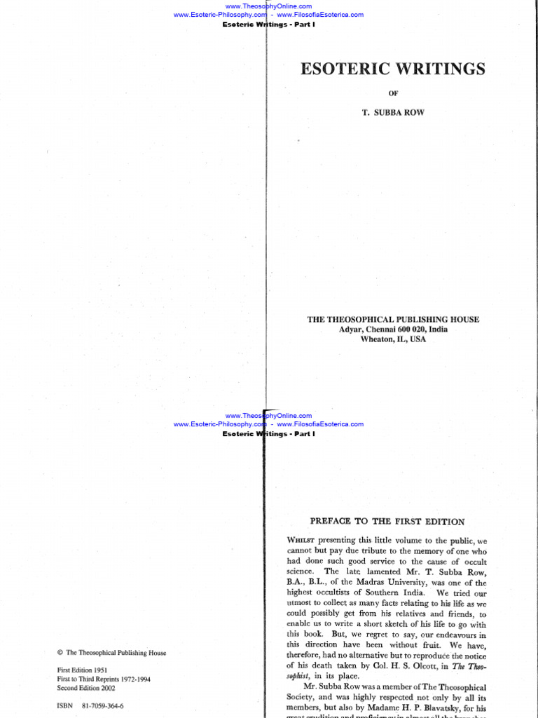 Row, T. Subba - Esoteric Writings Part I | PDF | Western Esotericism ...