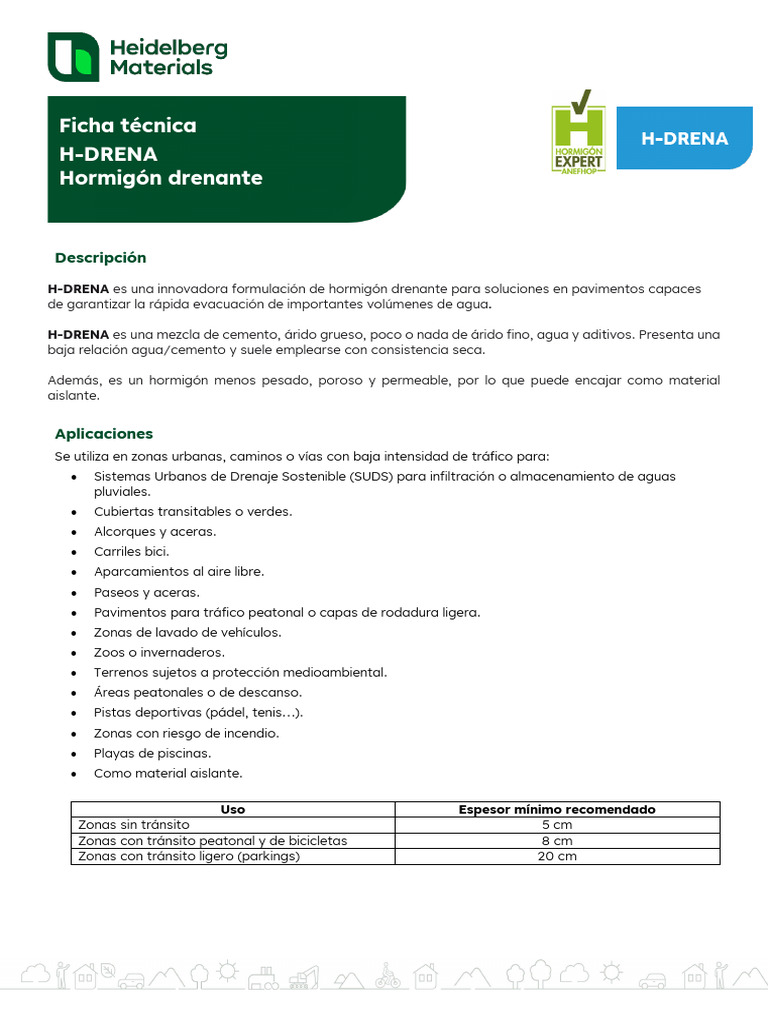 Ficha Tecnica H-Drena | PDF | Hormigón | Materiales