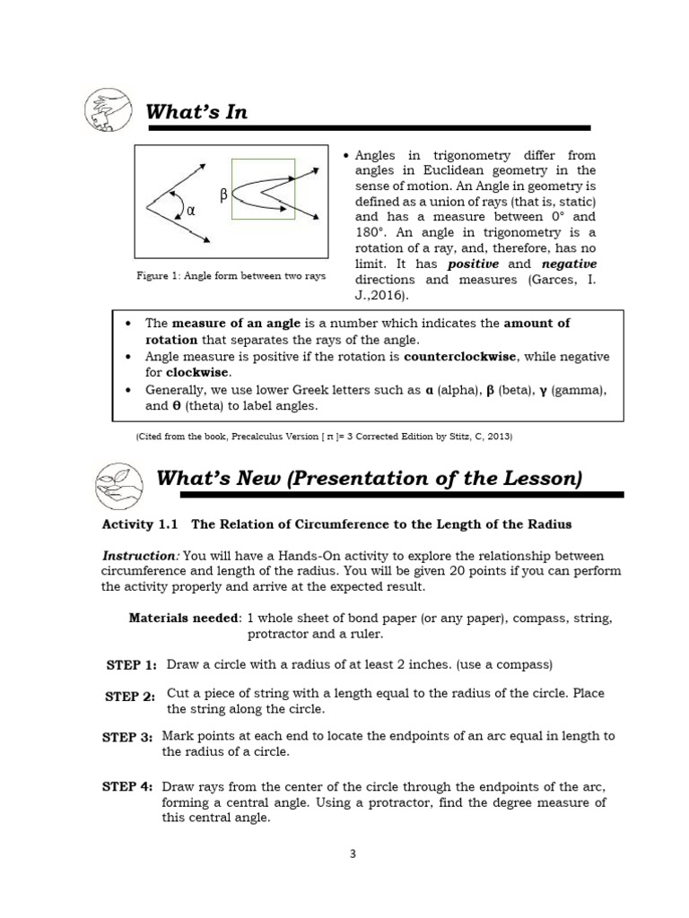 PRE CALCULUS Q2 Angle Measures in A Unit Circle Standard Position of ...