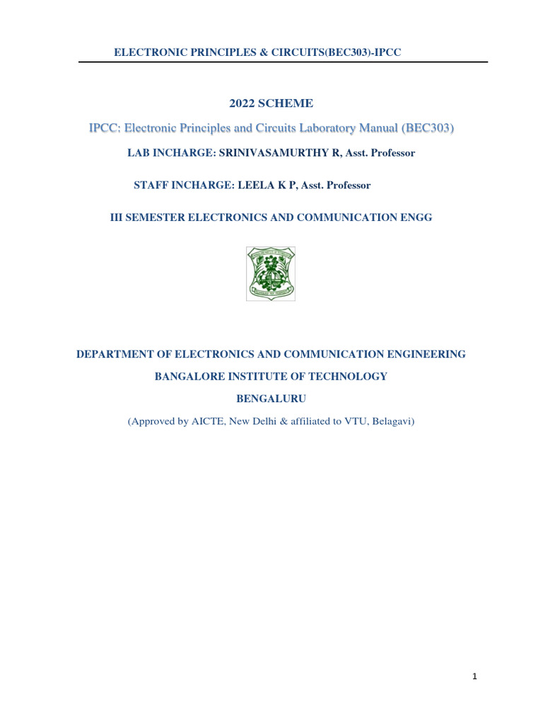 BEC303 Electronic Principles Lab Manual | PDF | Rectifier | Amplifier