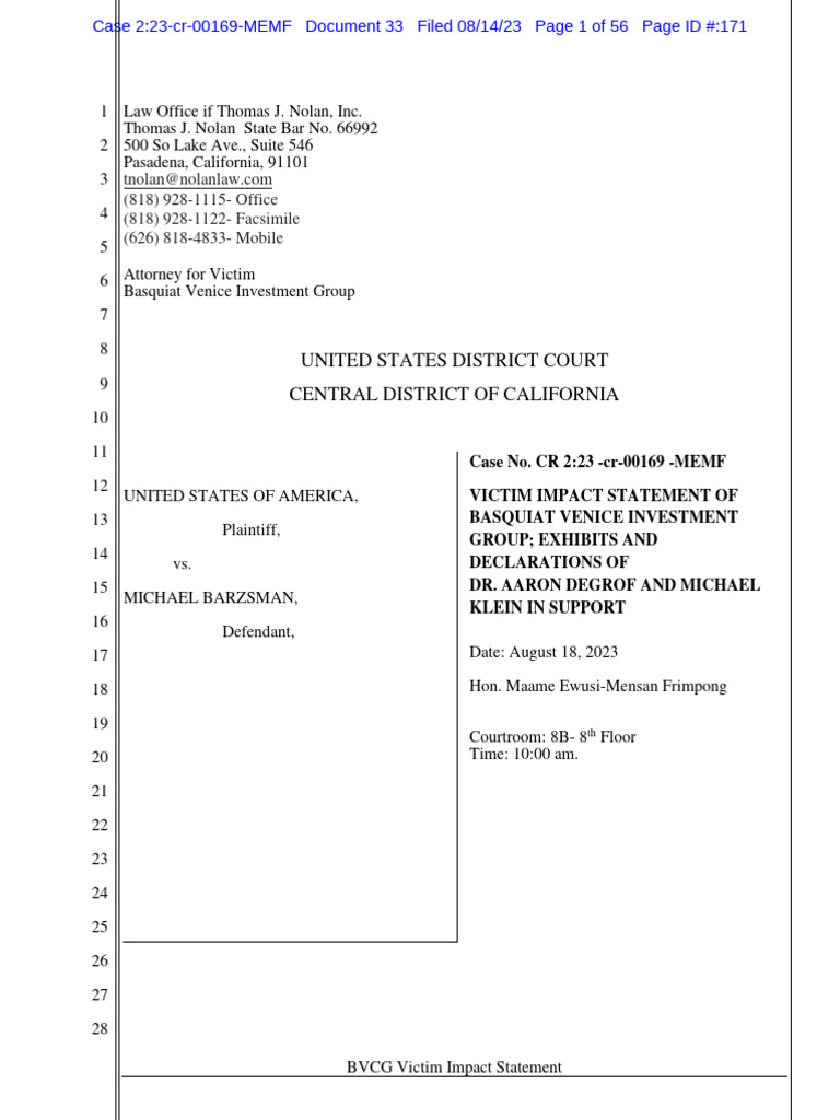 8.14.23 Venice Collection Victim Impact Statement | PDF | Making False Statements | Search And ...