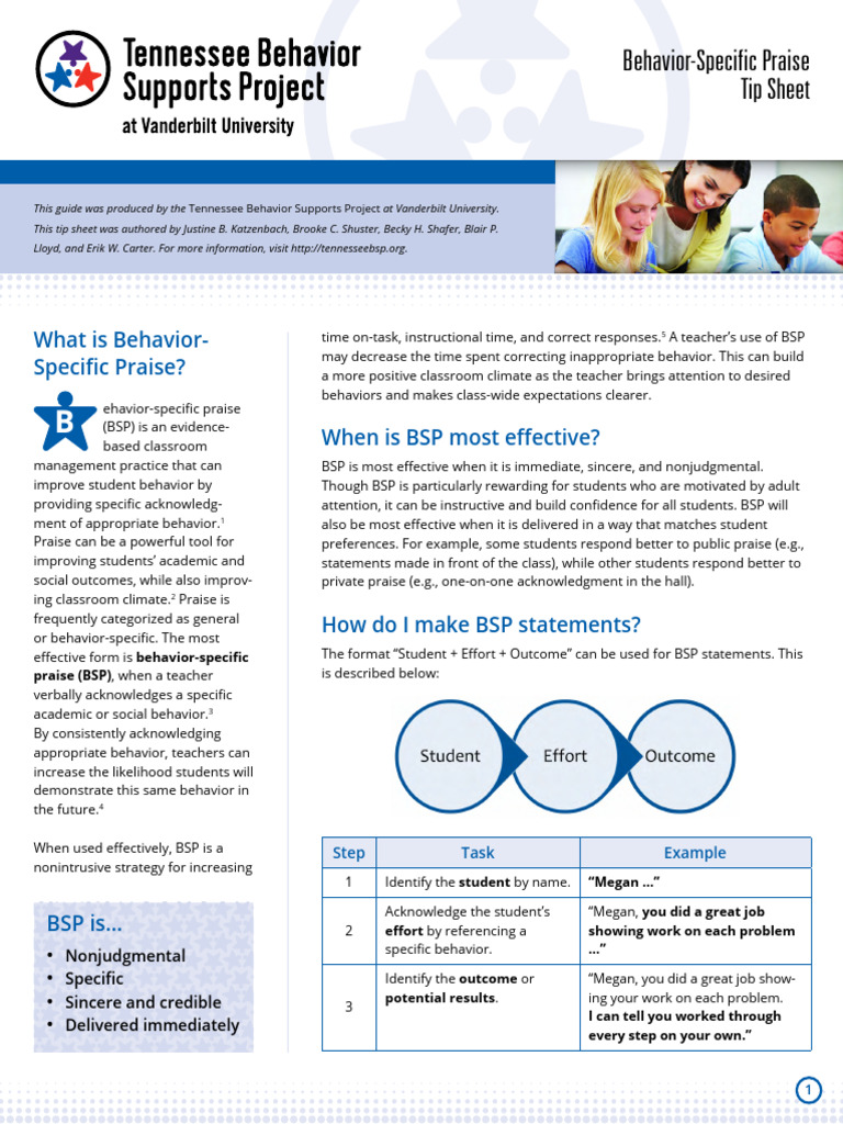 Behavior Specific Praise Tips | PDF | Human Communication | Psychology