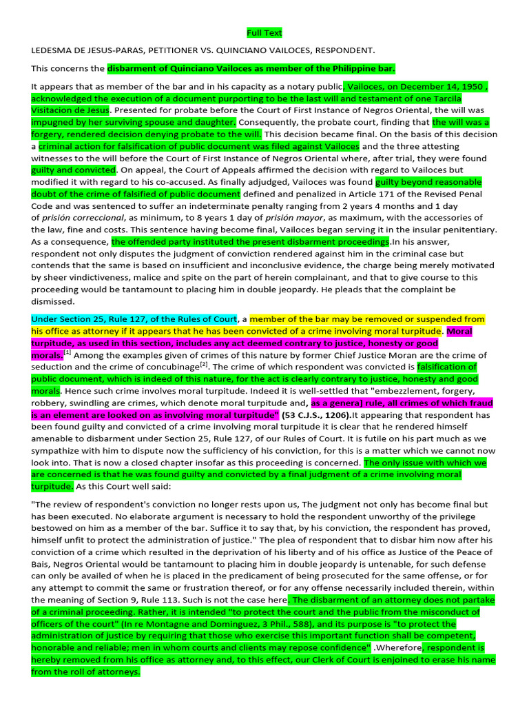 Ledesma de Jesus-Paras vs. Quinciano Vailoces | PDF | Moral Turpitude ...
