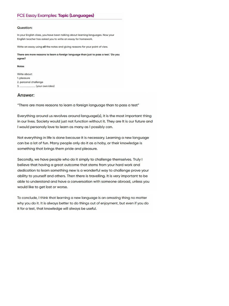 Essay B2 - Languages | PDF