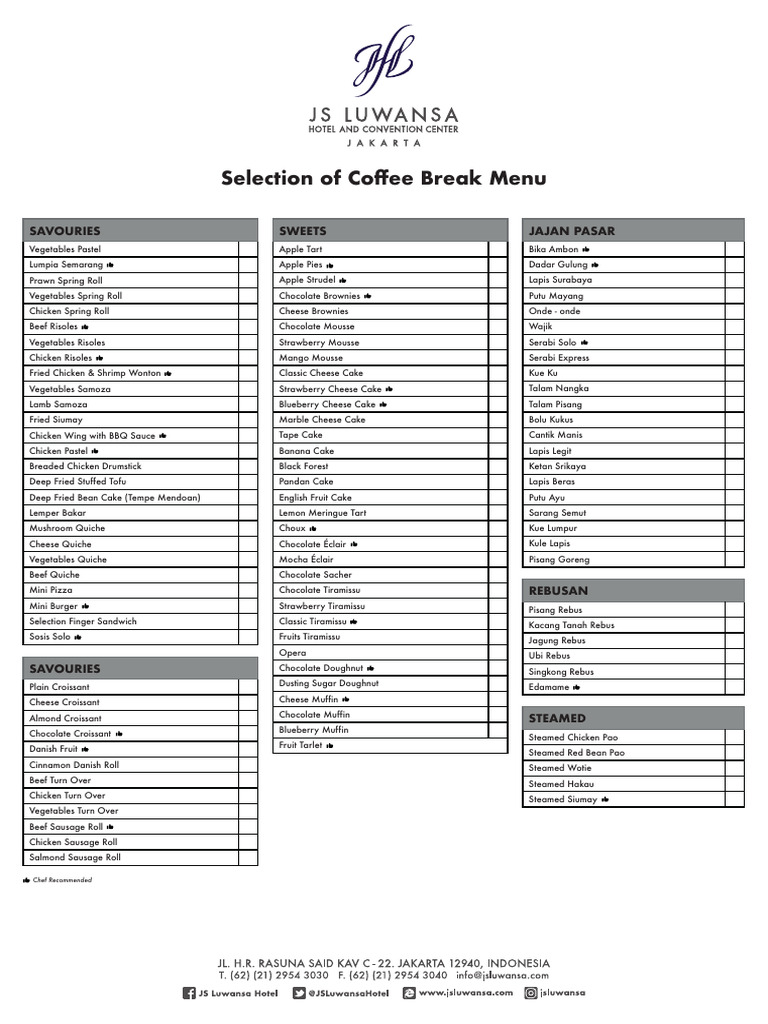 Coffee Break Menu Selection | PDF | Cuisine | Cooking