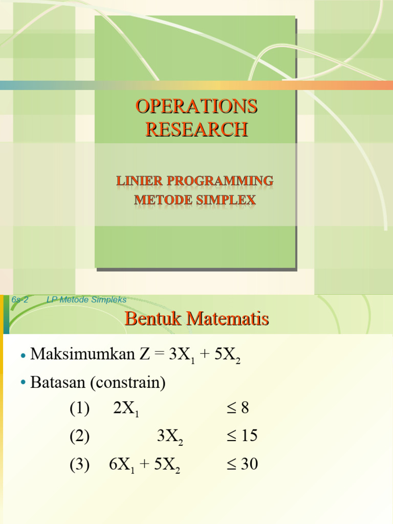 Riset Operasi Linear Programming Metode Simplek | PDF
