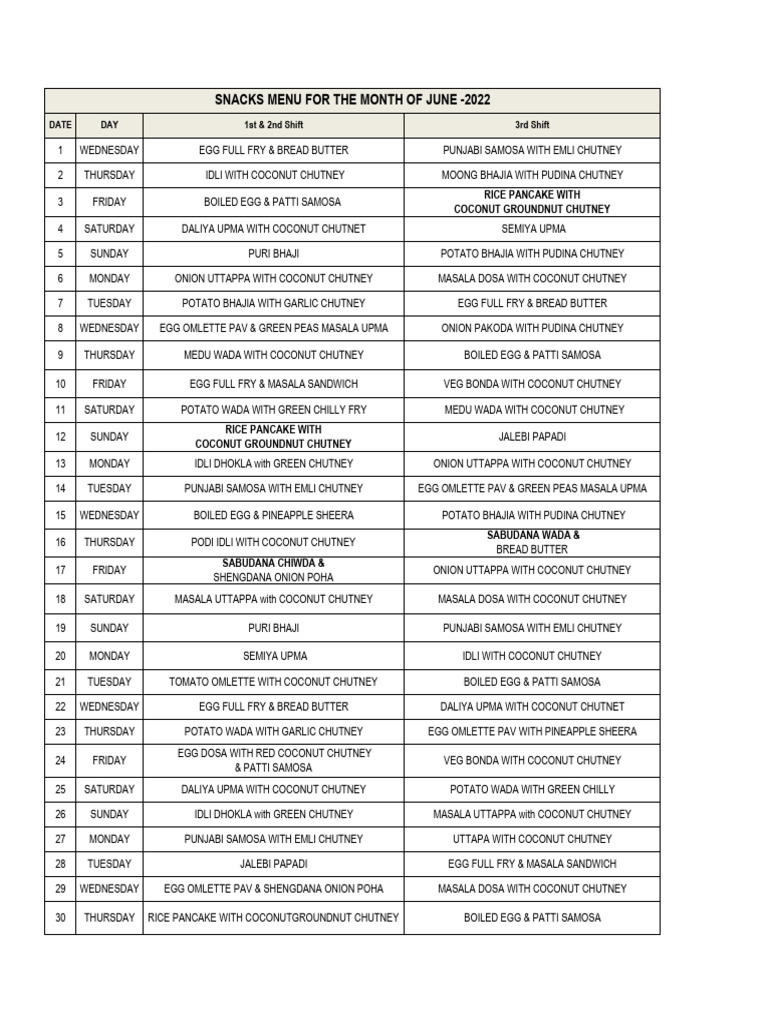 June Menu | PDF | Indian Cuisine | Curry