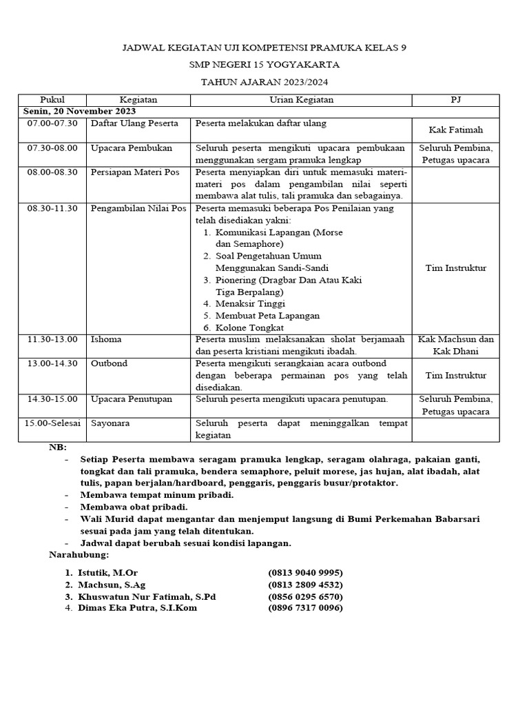 Rundown Acara Dan Barang Bawaan Uji Kompetensi Kelas 9 | PDF Rundown Acara Dan Barang Bawaan Uji Kompetensi Kelas 9 | PDF