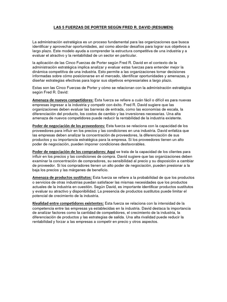 Las 5 Fuerzas de Porter Según Fred R | PDF | Ciencias económicas ...