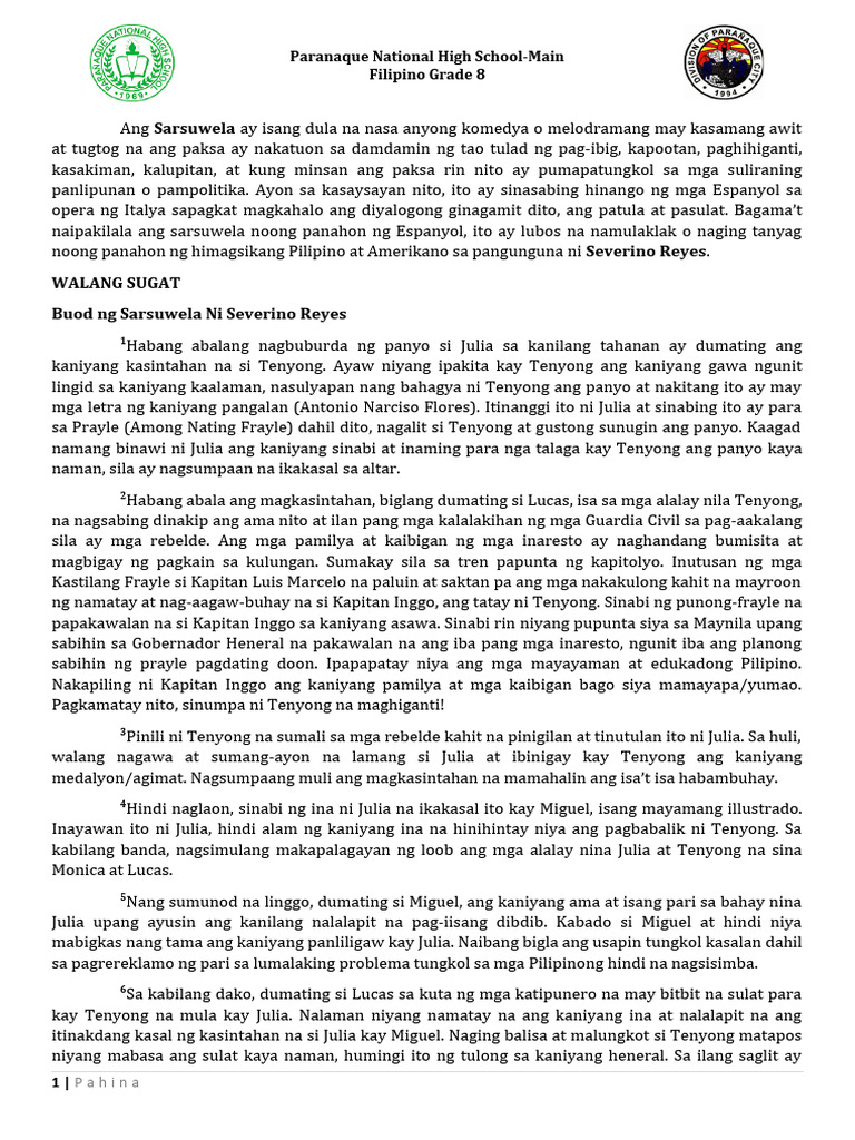 Filipino Q2 W3 Module Sarsuwela | PDF