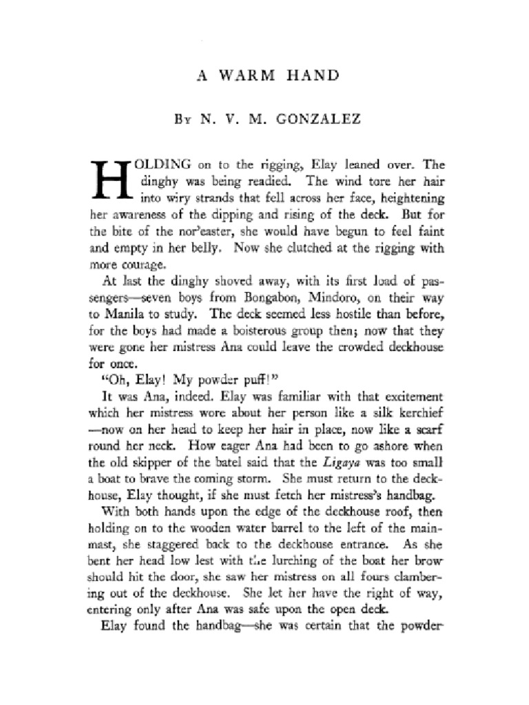 A Warm Hand by NVM Gonzalez | PDF