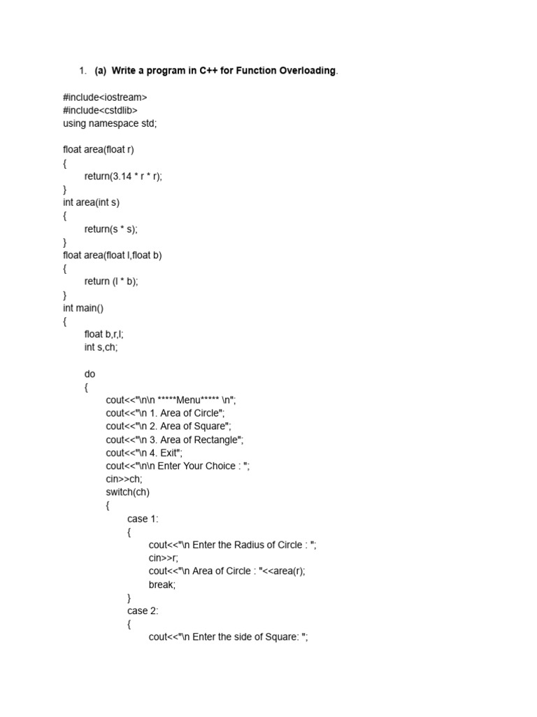 Oops Lab Manual 1 Pdf Namespace Constructor Object Oriented Programming 