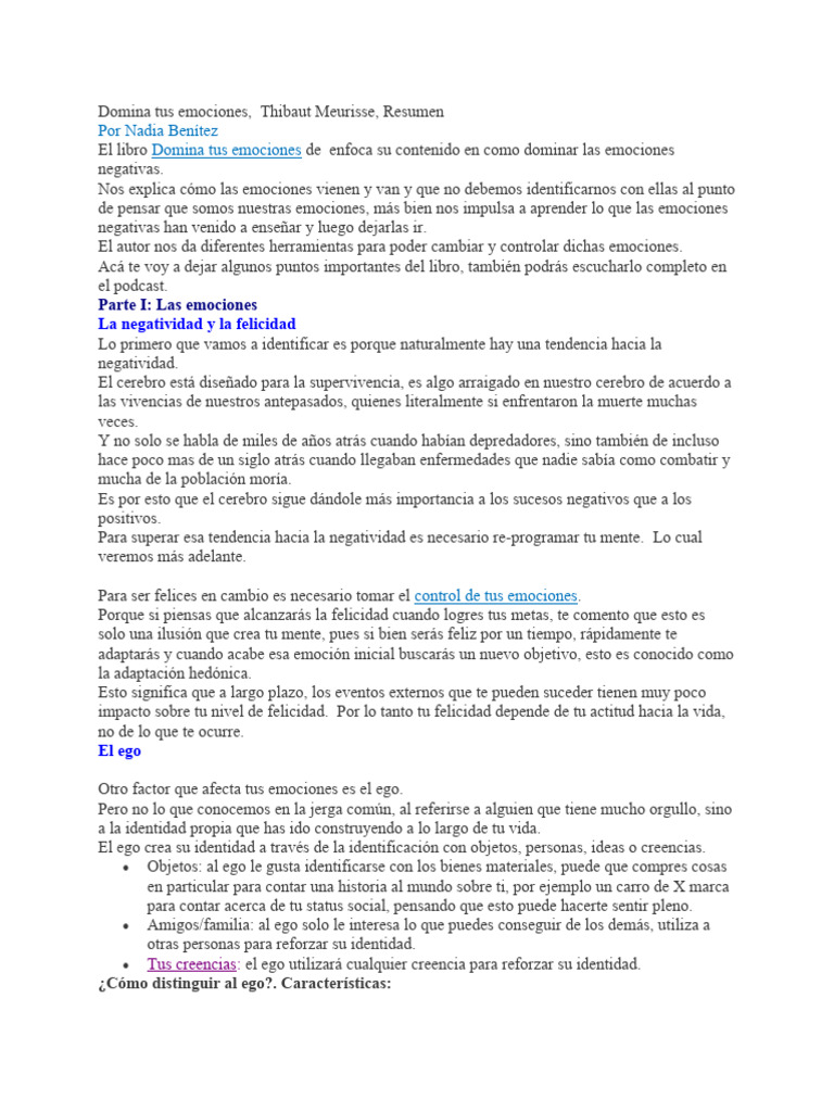 Domina Tus Emociones, Resumen | PDF | Las emociones | Mente