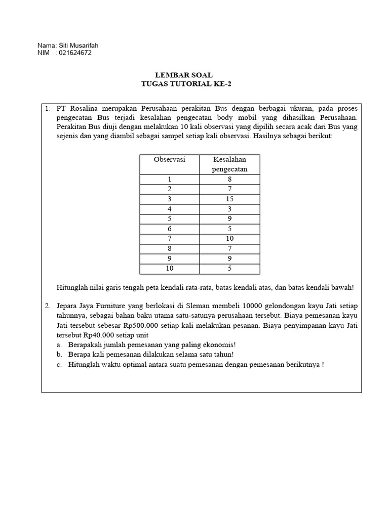 Tugas 2 - EKMA4215 Manajemen OPERASI | PDF