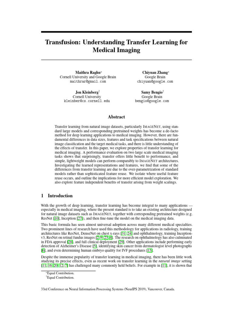 NeurIPS 2019 Transfusion Understanding Transfer Learning For Medical ...