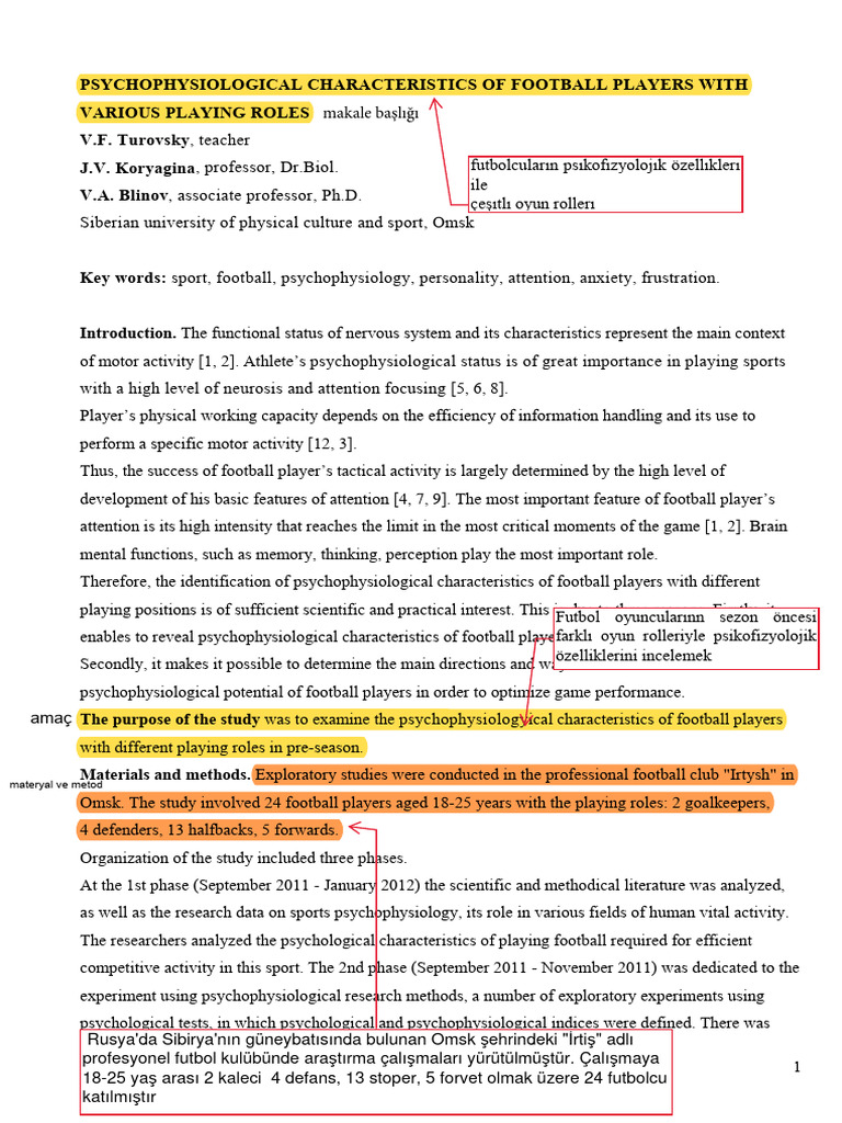 Psychophysiological Characteristics of Football Players of Various ...