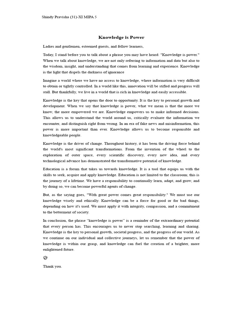 Knowledge Is Power | PDF | Knowledge | Learning