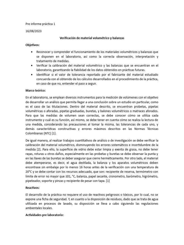 Pre Informe 1 | PDF | Laboratorios | Calibración