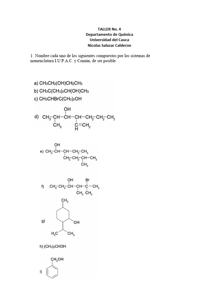 TALLER No4 - Química Orgánica Resuelto | PDF