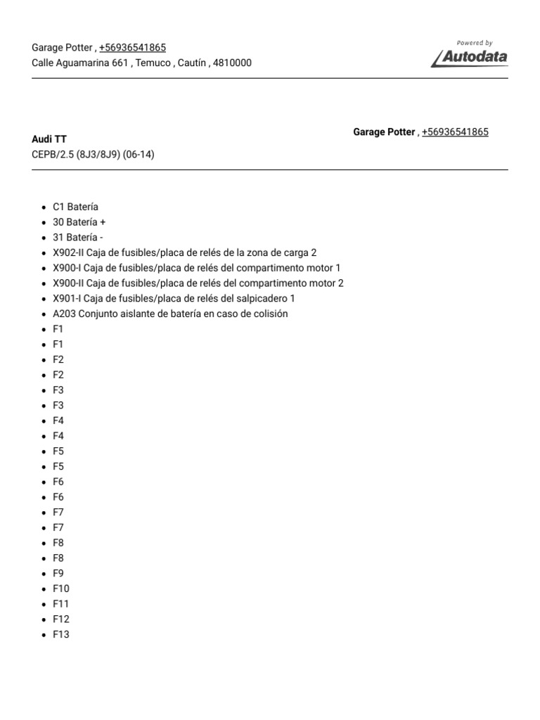 Caja de Fusibles Compartimiento Del Motor Audi Ttrs | PDF