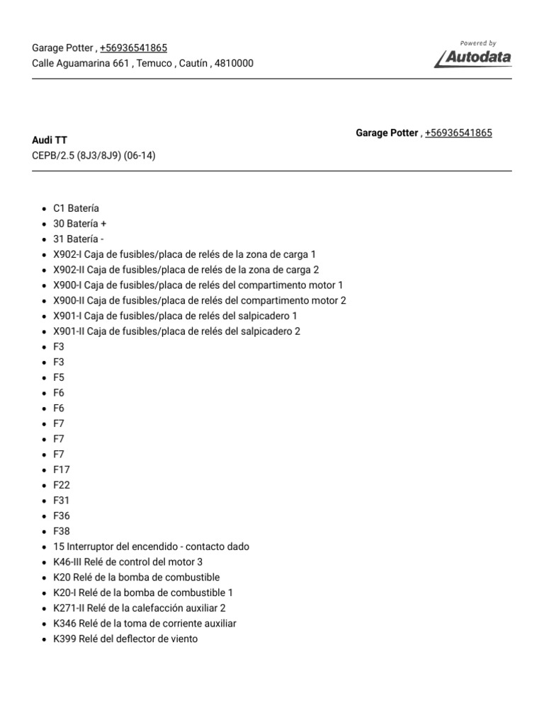 Caja de Fusibles Del Salpicadero 2 Audi Ttrs | PDF