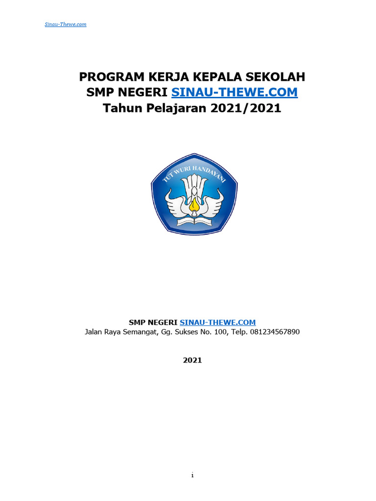 Program Kerja Kepala Sekolah SD, SMP, SMA, SMK Tahun 2021-2022 | PDF