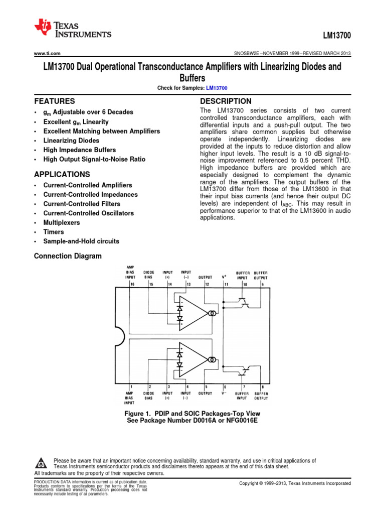 LM13700 | PDF | Amplifier | Diode