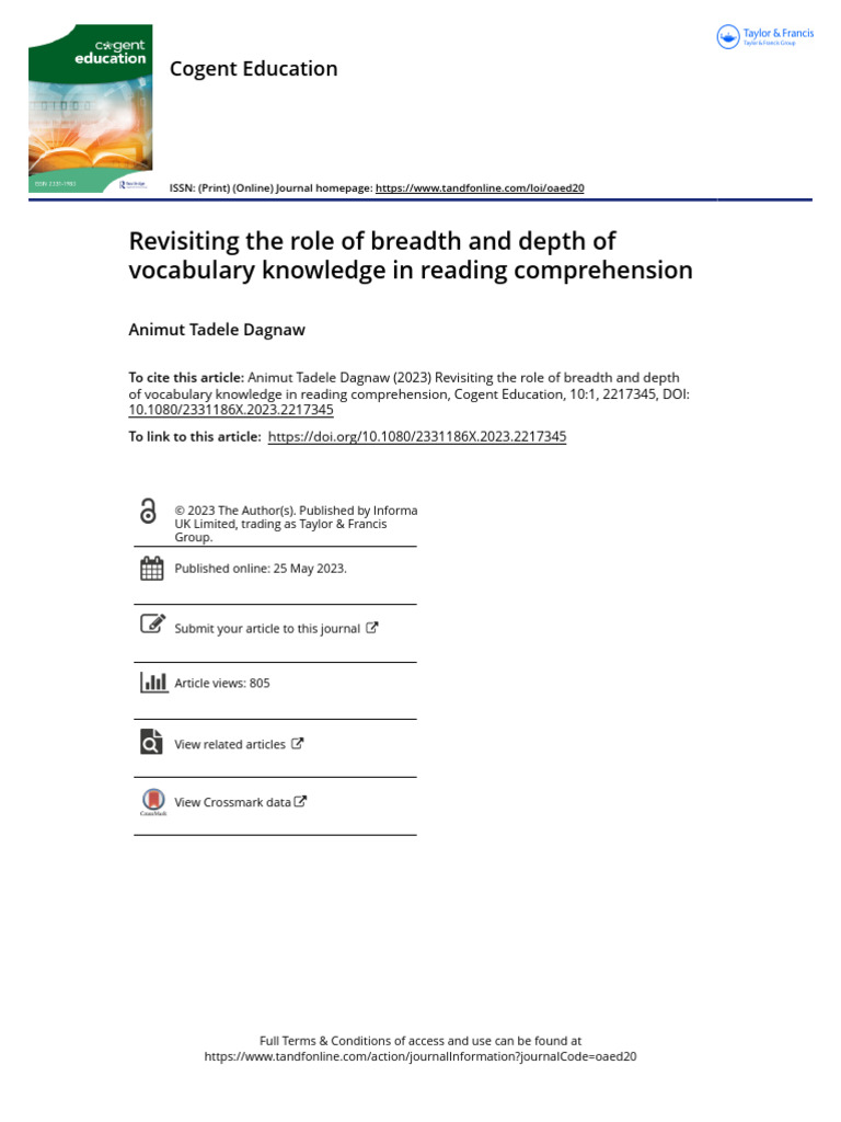 Revisiting The Role of Breadth and Depth of Vocabulary Knowledge in ...