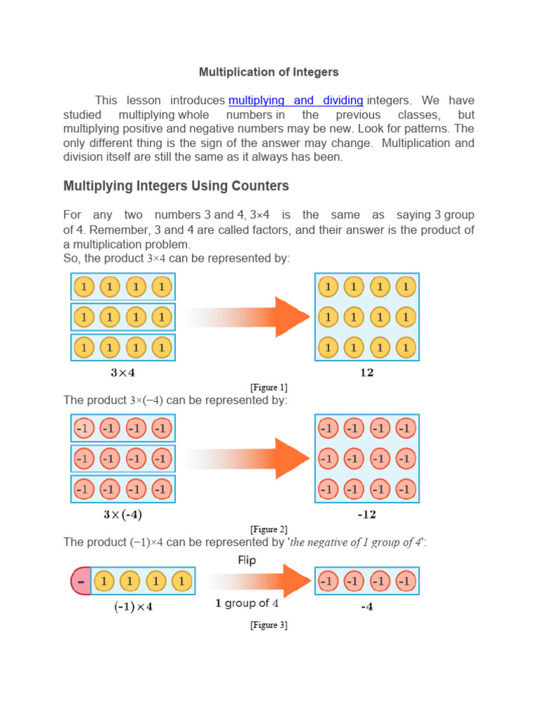 Multiplication of Integers | Download Free PDF | Multiplication | Numbers