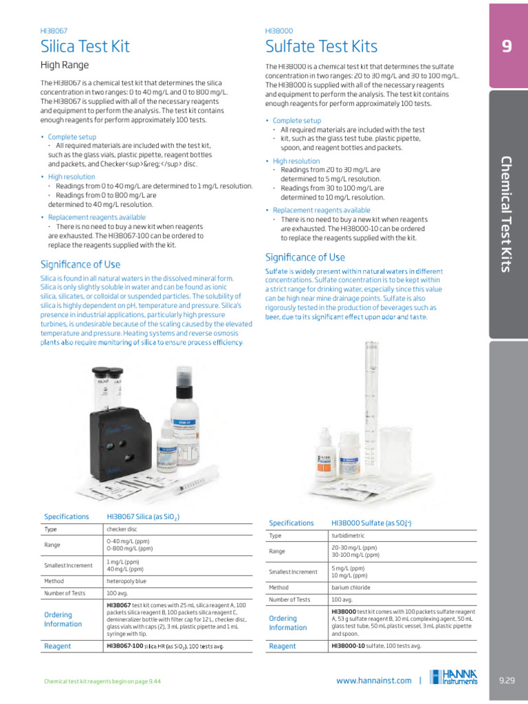 HI 38000 Sulfate Test Kit HI 38067 Silica Test Kit | PDF